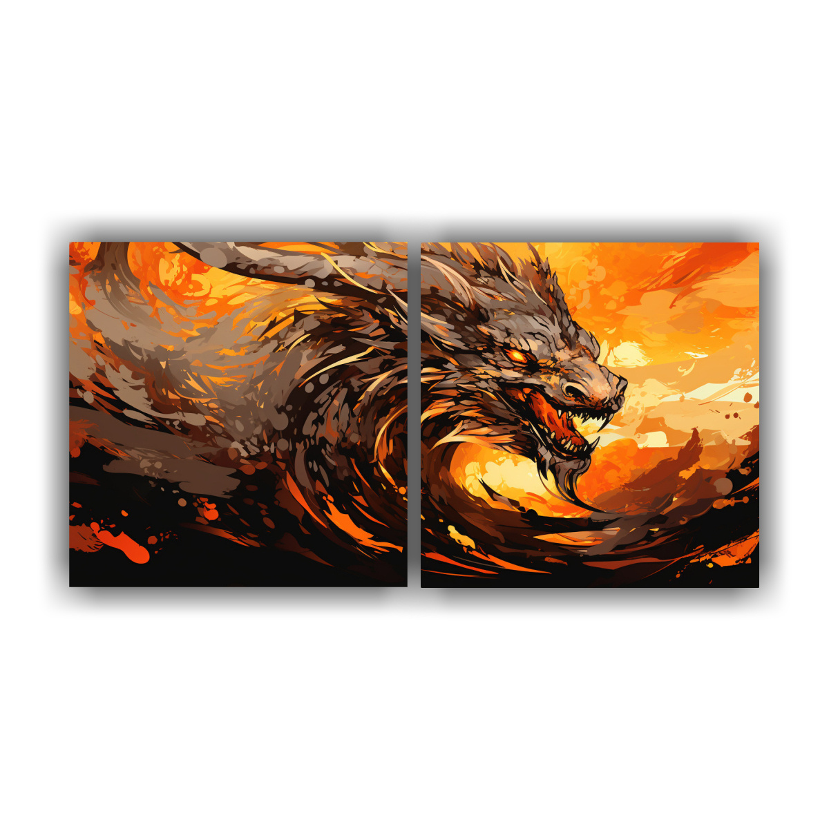 Cuadro Rectangular De Dragón En Colores Naranja Y Oro - DecoCuadros