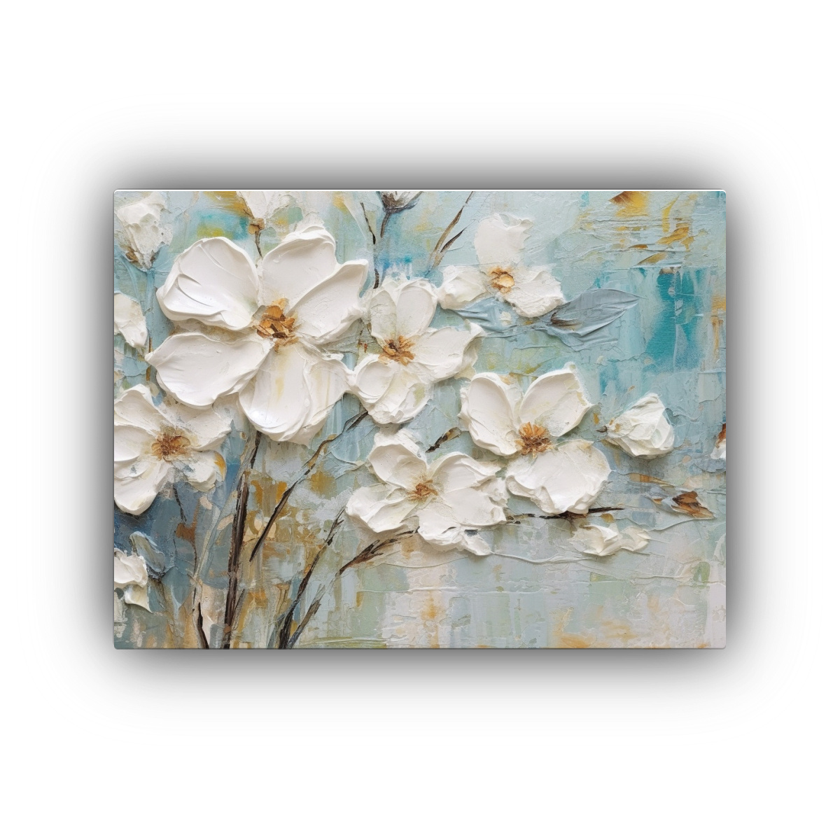 Cuadro Tela Decorativo Hogar Flores Blancas Abstracto Textura Floral Acrílico Vibrante - Decocuadros
