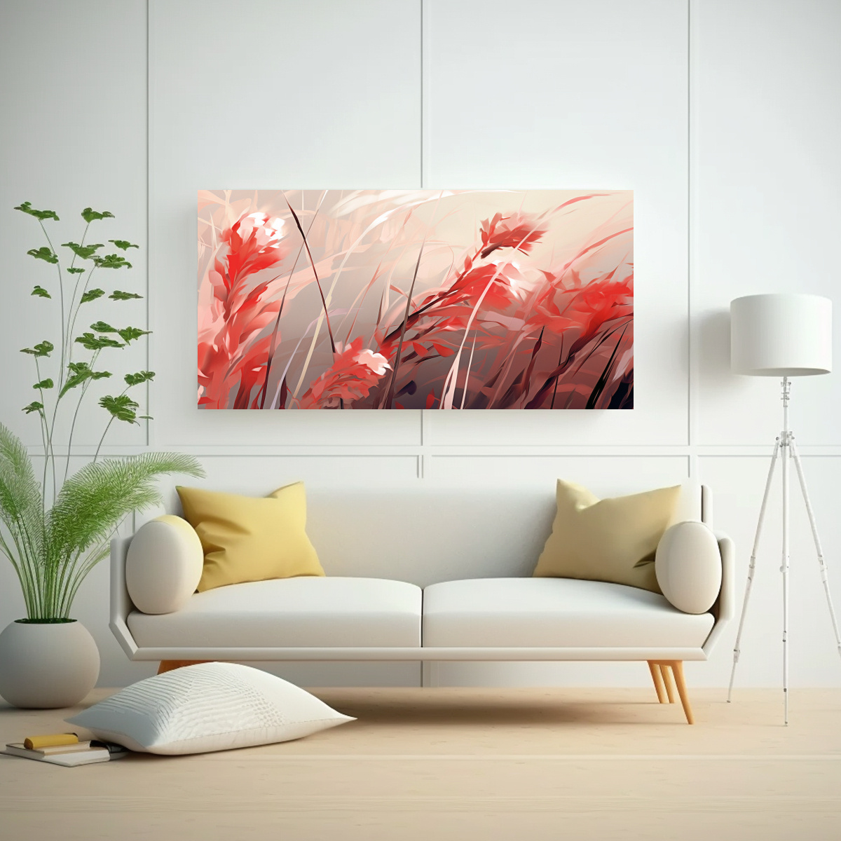 Cuadro Habitación Hierba De Reed En Blanco Y Rojo - DecoCuadros