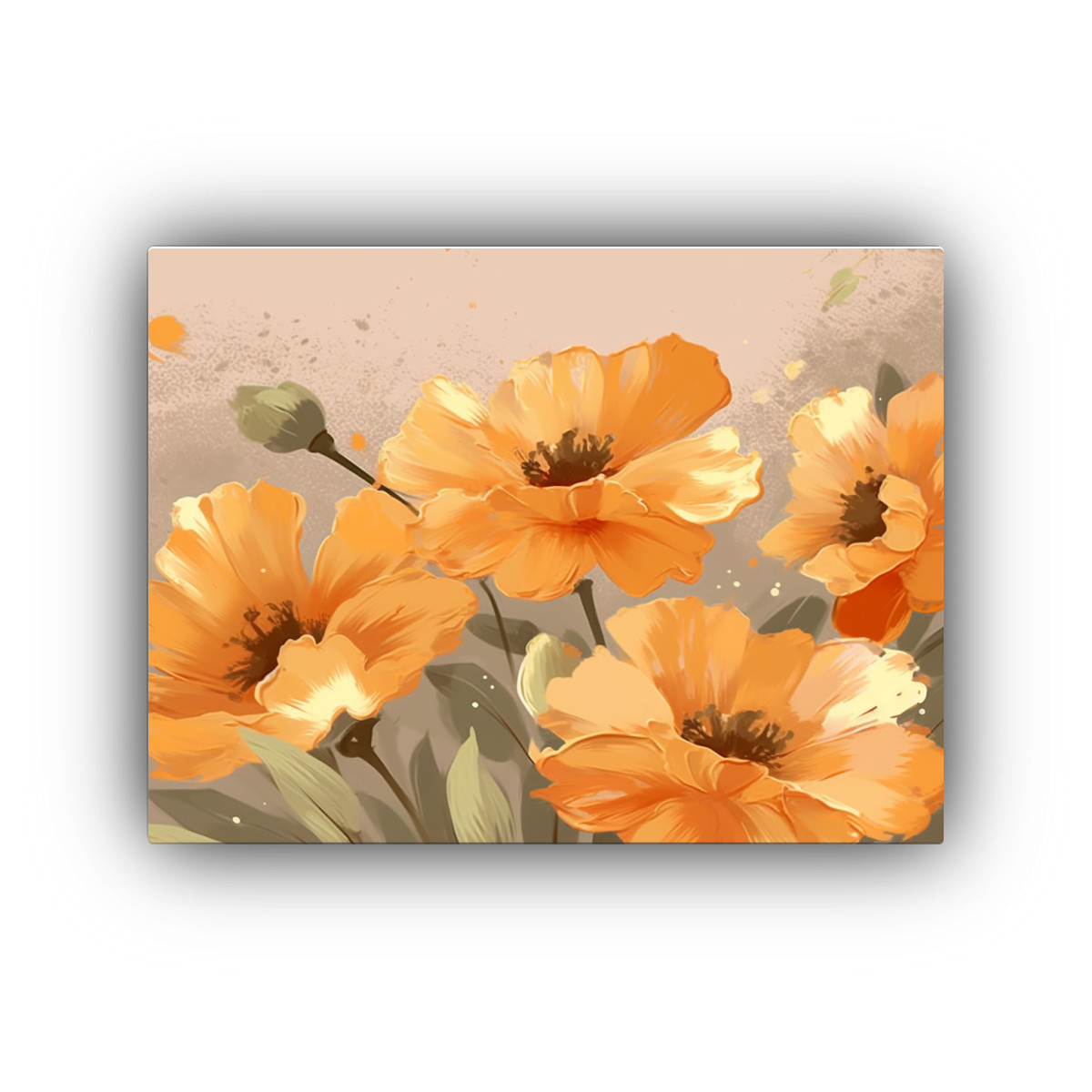 Cuadro Vintage De Flores Naranjas En Fondo Beige - Arte Simétrico En Tonos Coral Y Gris ...