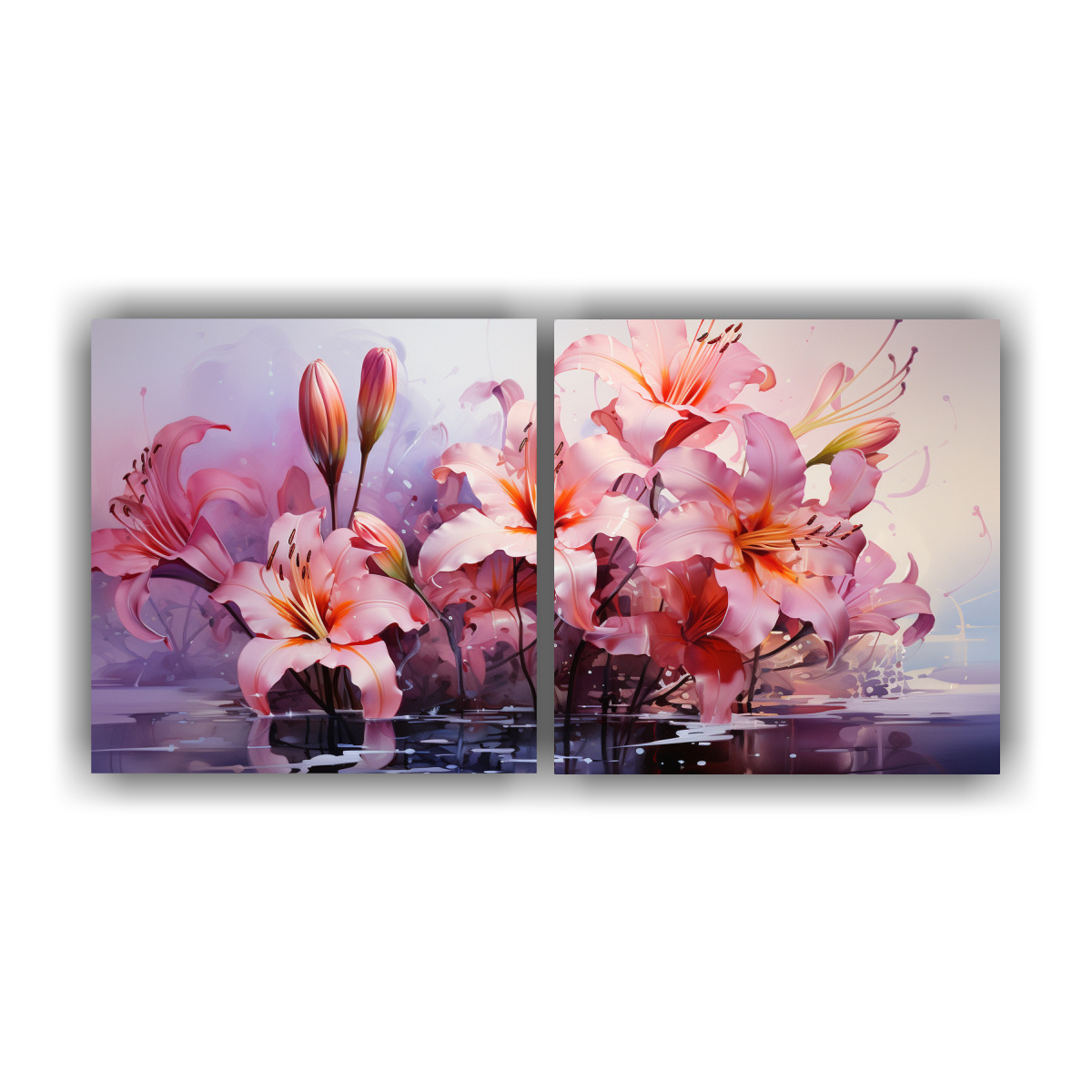 Cuadro Abstracto Lirios Morado Y Rosa En Bastidor Con Dos Telas ...