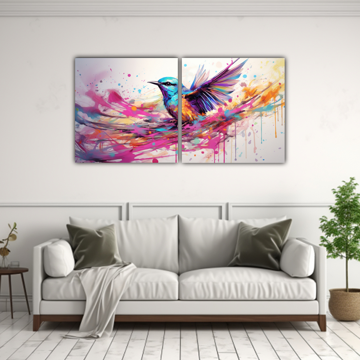 Cuadros Cuadro Aves Pastel Y Morado Estilo Neo Pop Arte - Compra Online - Decocuadros