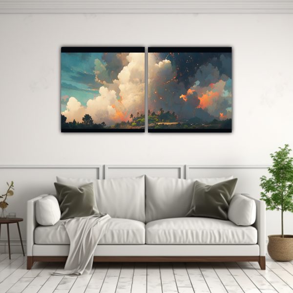 Cuadro Abstracto Cielo Matutino Con Colores Verdes - DecoCuadros