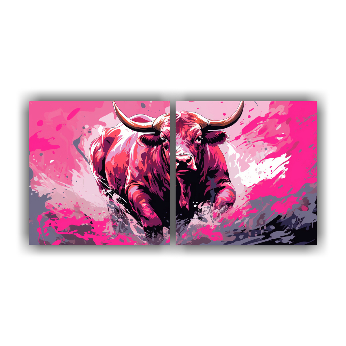 Cuadros Decorativos De Toros En Colores Rosa, Arte Pop Neo En Estilo ...