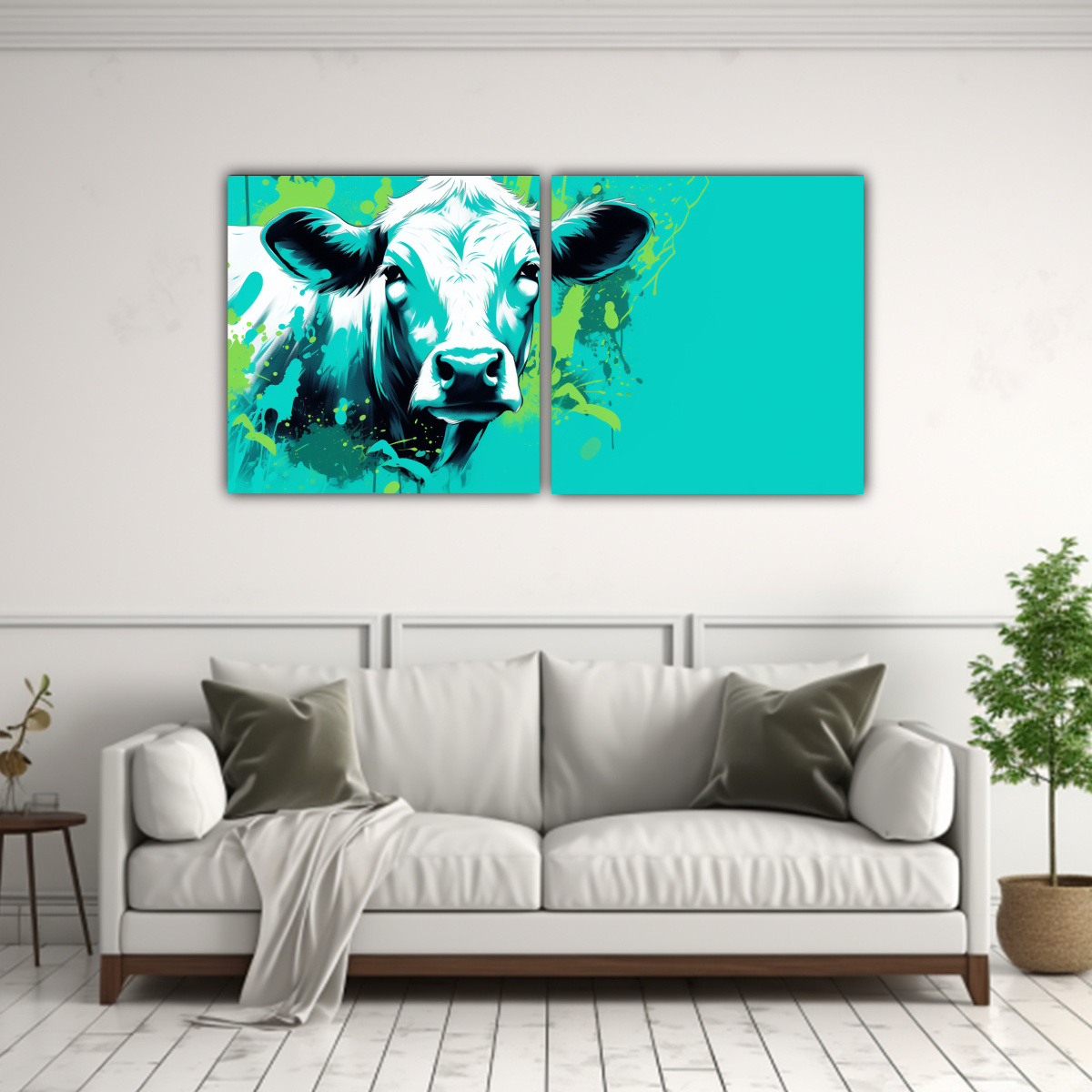 Cuadro Vaca Hereford En Verde Y Turquesa - Arte Neo Pop - DecoCuadros