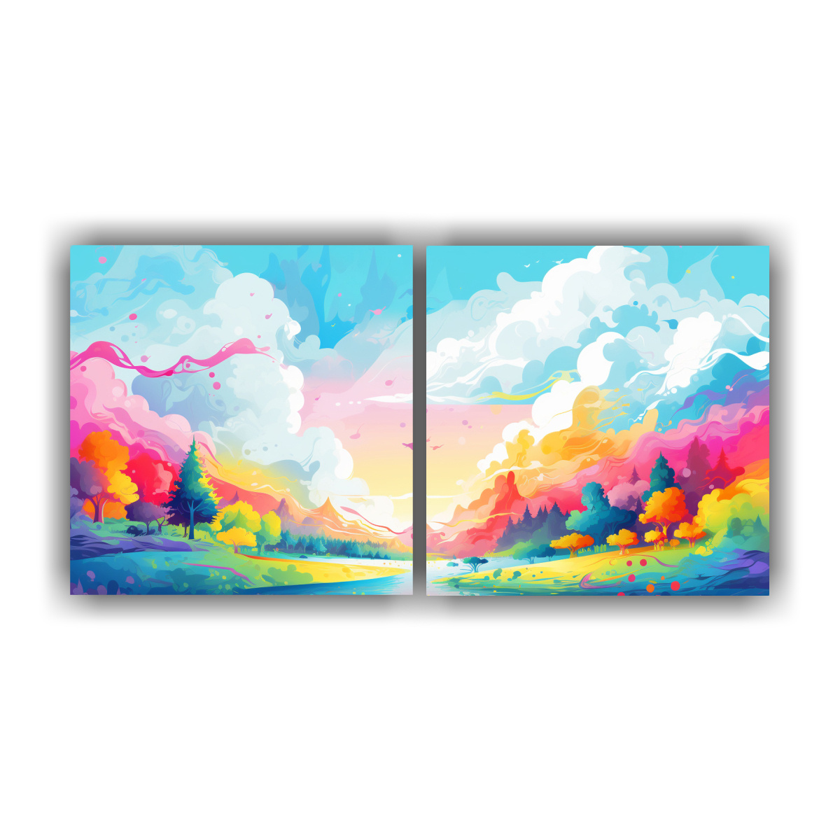 Díptico Horizontal Paisaje Verano Arcoíris Colores Arte Popneo - DecoCuadros