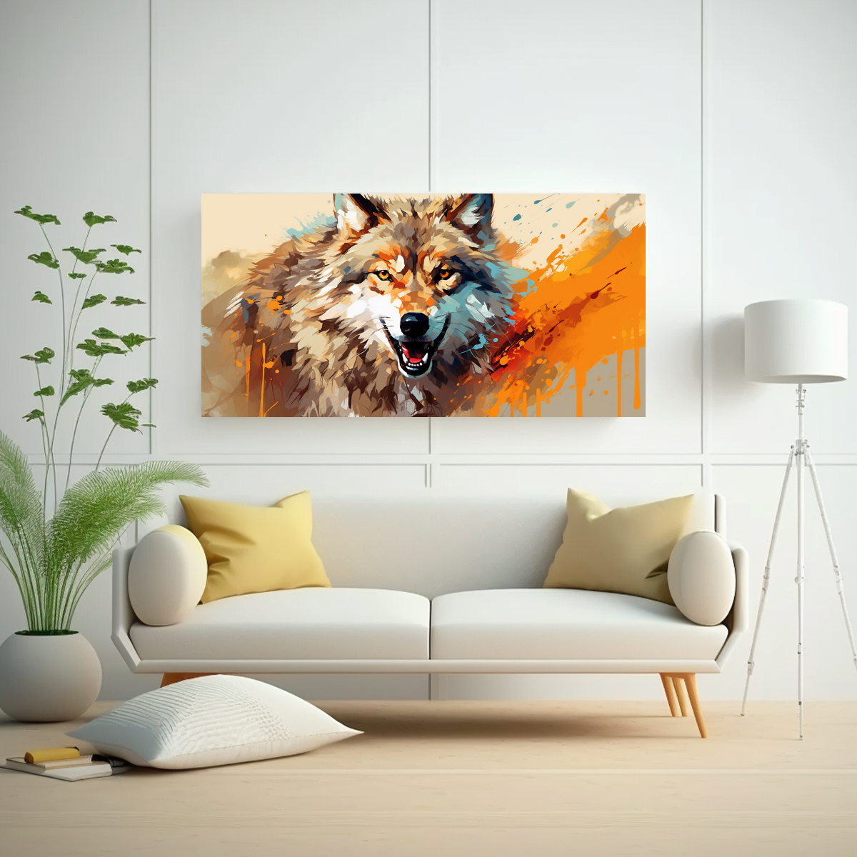 Cuadro Lobo En Tonos Neutros: Arte Pop Neo En Lienzo Creativo - Decocuadros