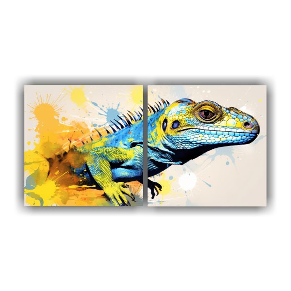 Cuadro Decorativo Reptil En Amarillo Y Azul - Arte Conceptual - Decocuadros