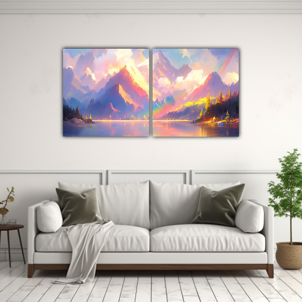 Cuadro Abstracto De Colores Arco Iris En Lagos Y Montañas - DecoCuadros