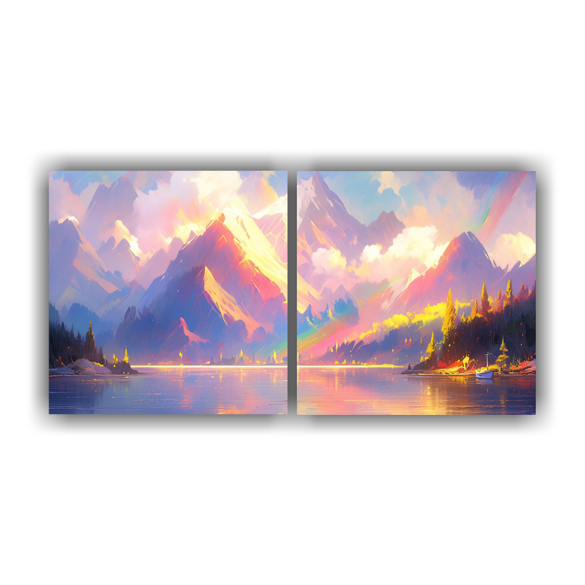 Cuadro Abstracto De Colores Arco Iris En Lagos Y Montañas - DecoCuadros