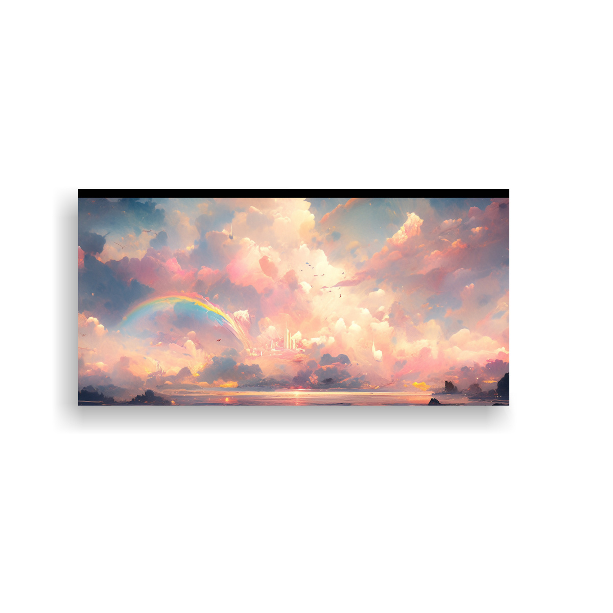 Cuadro Abstracto: Cielo Y Mar Con Arcoíris Y Colores Blancos - DecoCuadros