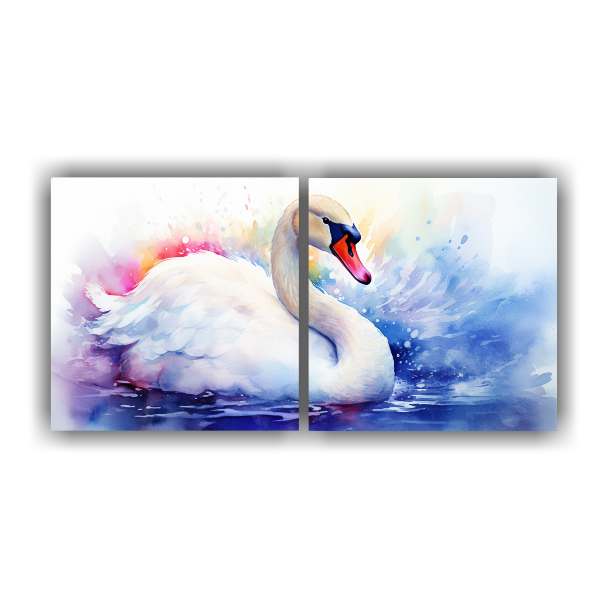 Cuadro Pintura De Cisne Con Acuarelas Coloridas - DecoCuadros
