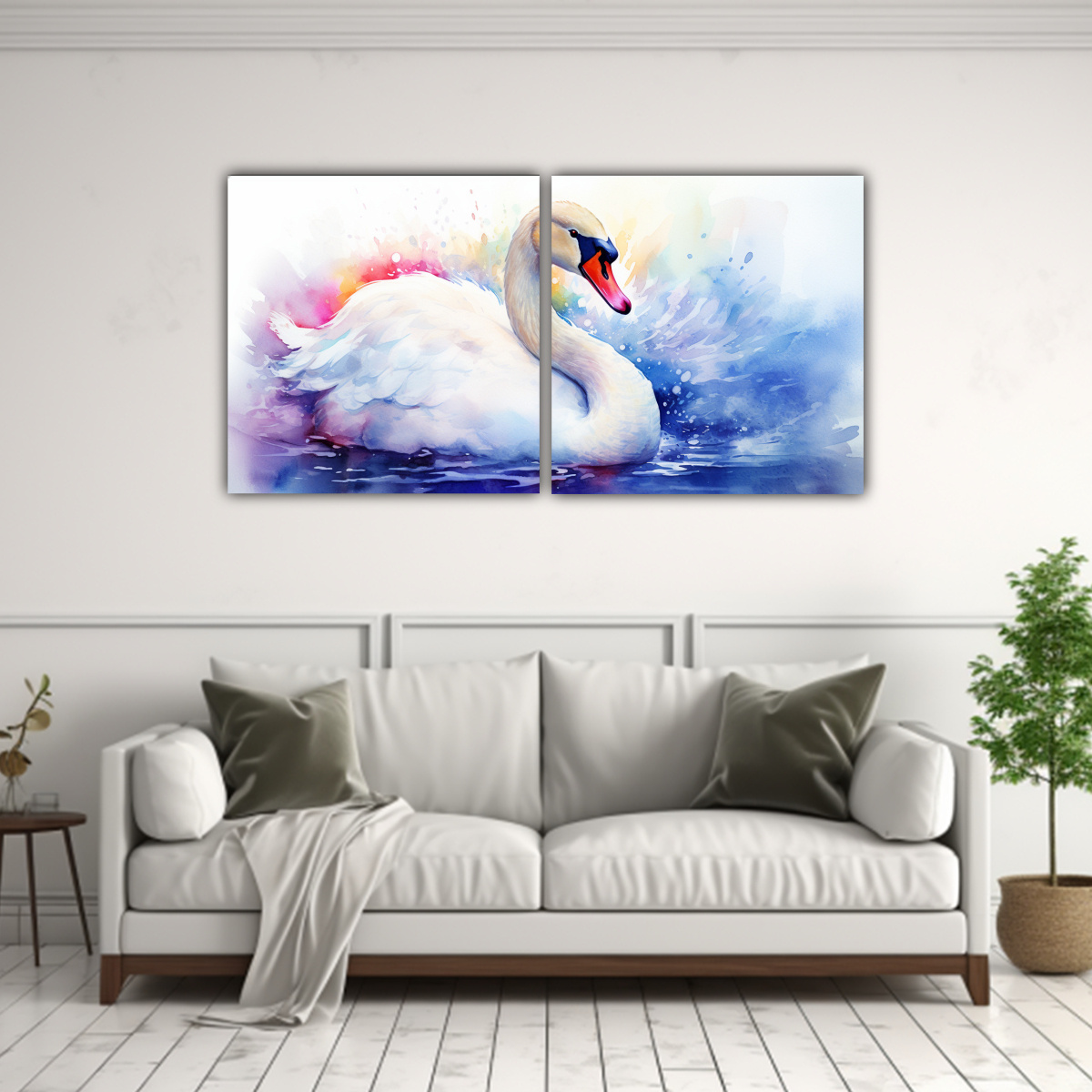 Cuadro Pintura De Cisne Con Acuarelas Coloridas - DecoCuadros