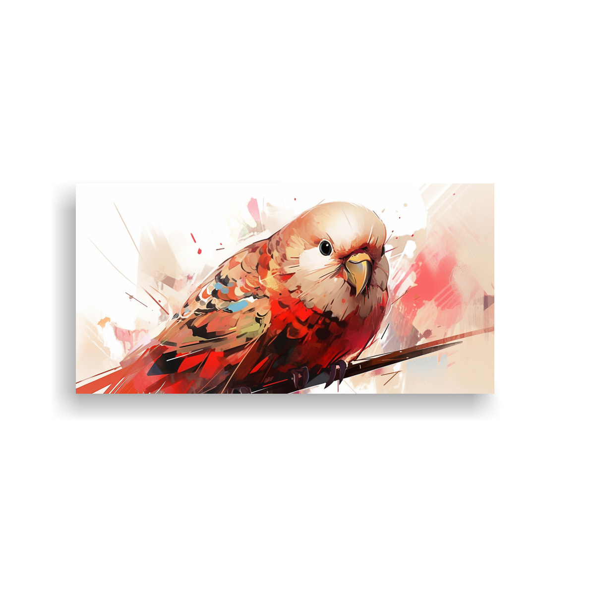 Cuadro Pintura De Pared Horizontal Con Periquito En Colores Marrón Y Rojo Neo Pop Art - Decocuadros