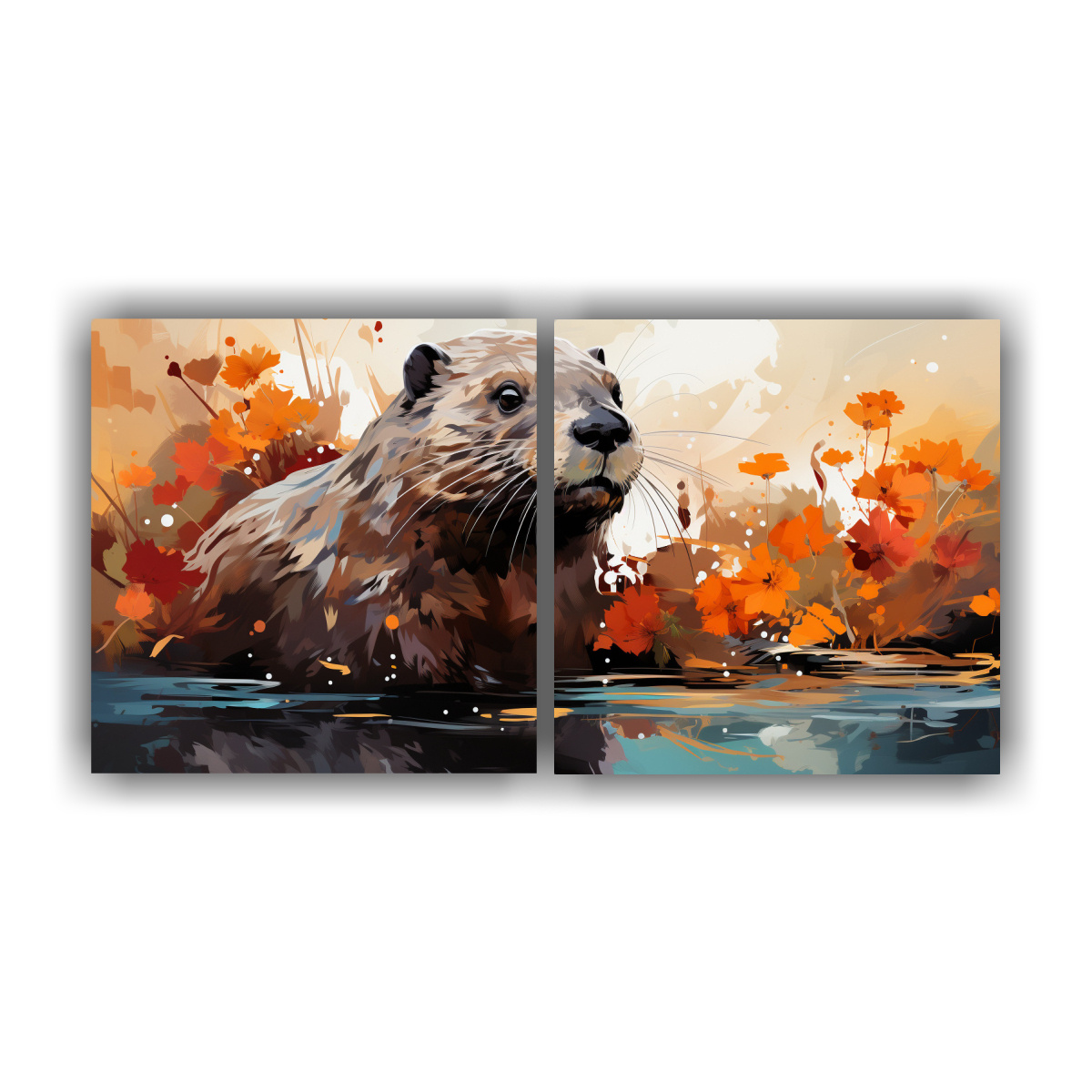 Cuadro Diptico Moderno Bonito A Beaver In Ruby AND Aureate Colors Neo ...