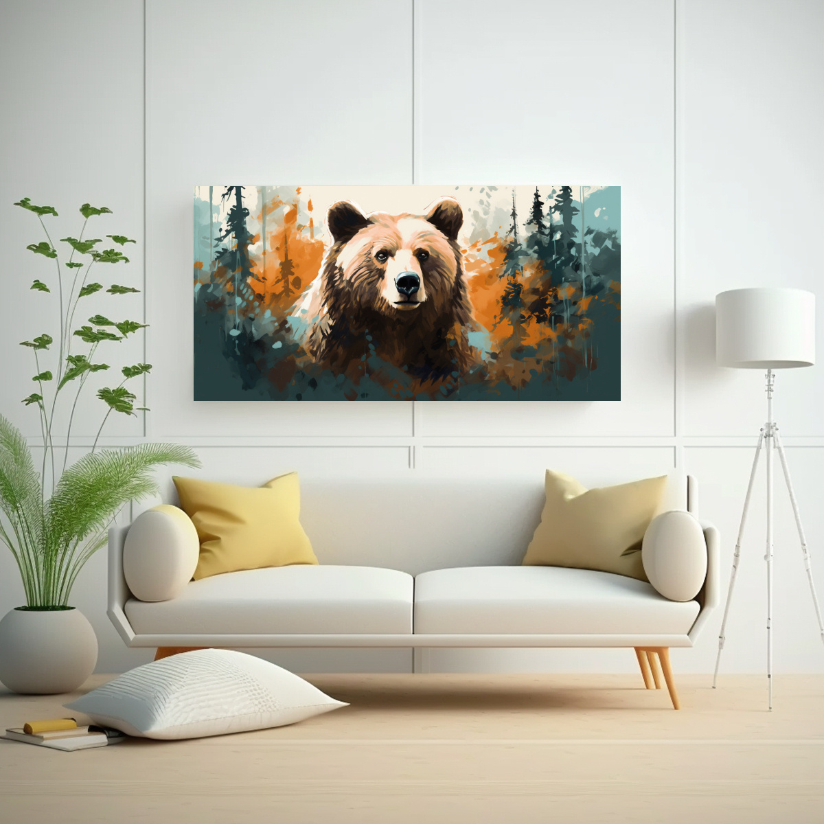 Cuadro Moderno De Oso En Tonos Tan Y Forestales - DecoCuadros
