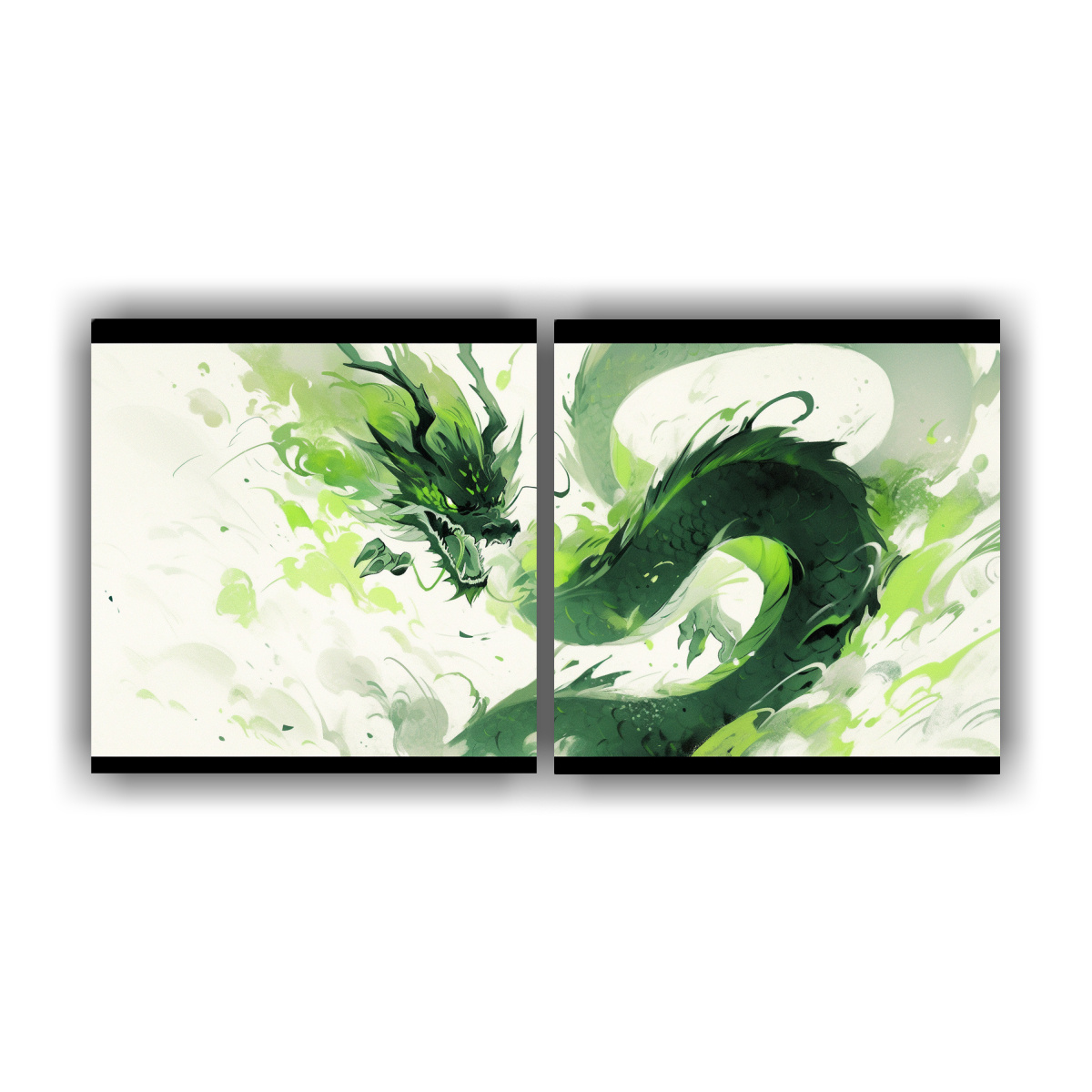 Cuadro Decorativo: Dragón Acuarela & Neonoir Verde - DecoCuadros