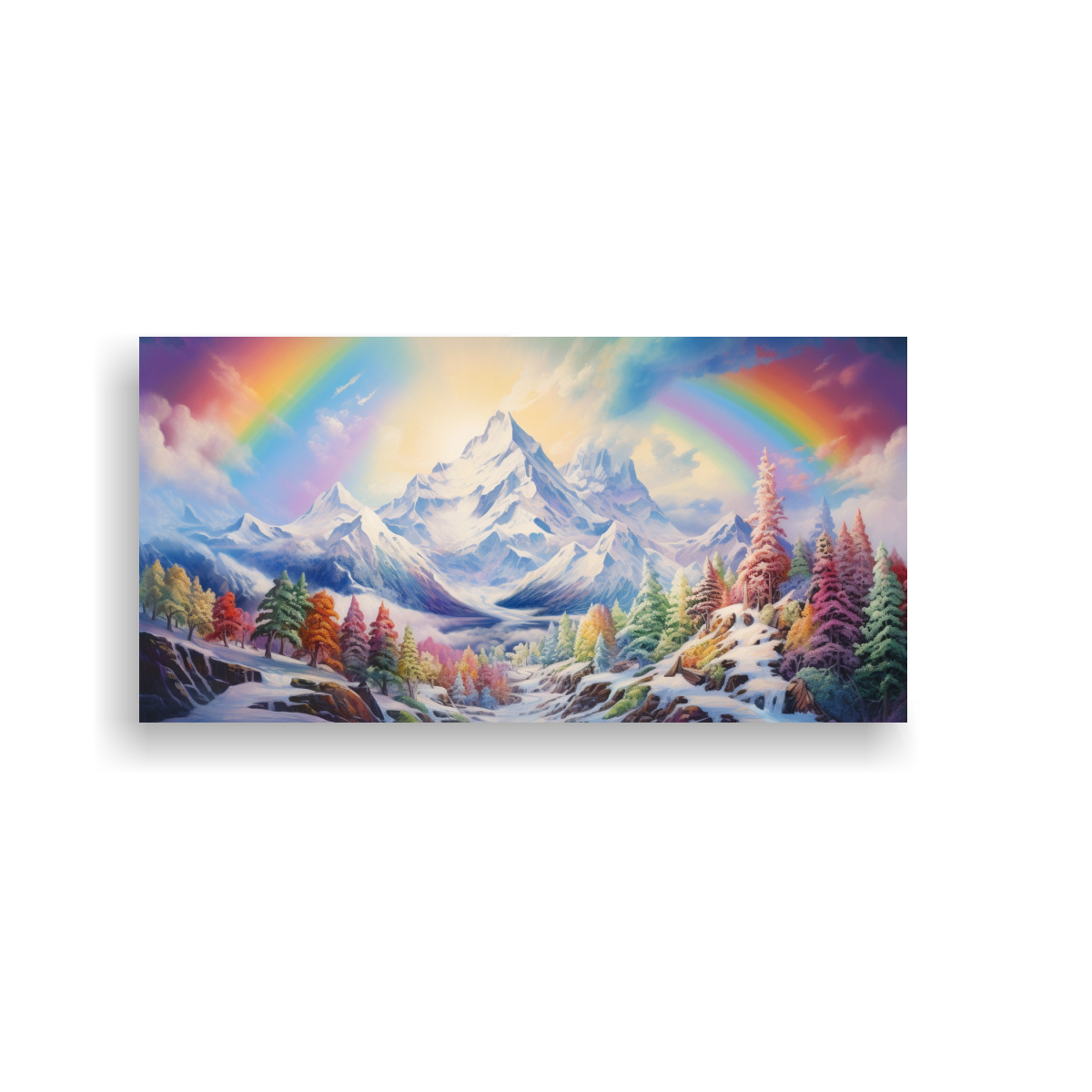 Cuadro Decorativo Abstracto De Montaña Nevada Con Arcoíris Y Colores ...