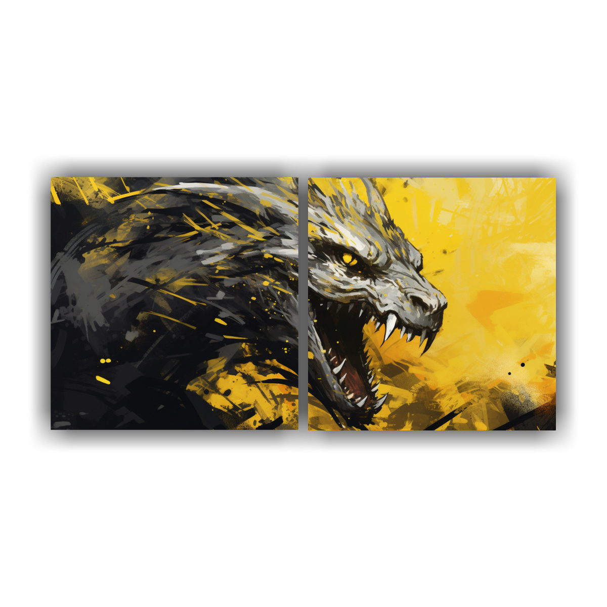 Cuadro Abstracto: Dragón Amarillo Y Dorado, Estilo Neo-noir - Decocuadros