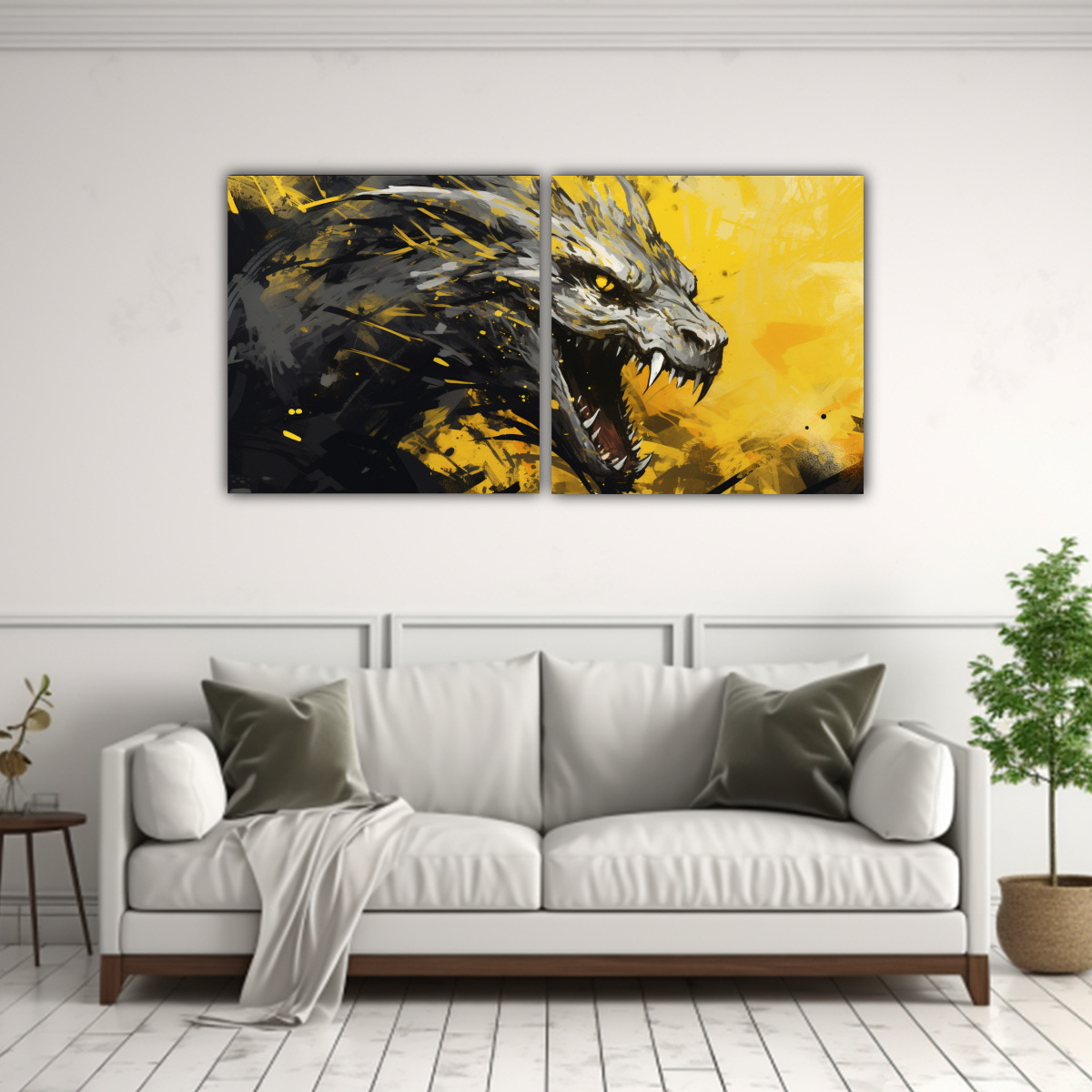 Cuadro Abstracto: Dragón Amarillo Y Dorado, Estilo Neo-noir - Decocuadros