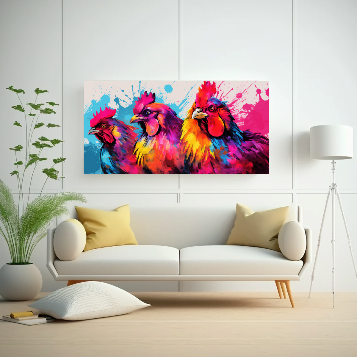 Cuadro De Gallinas Y Gallos En Colores Arcoíris Y Rosa - Compra Online ...