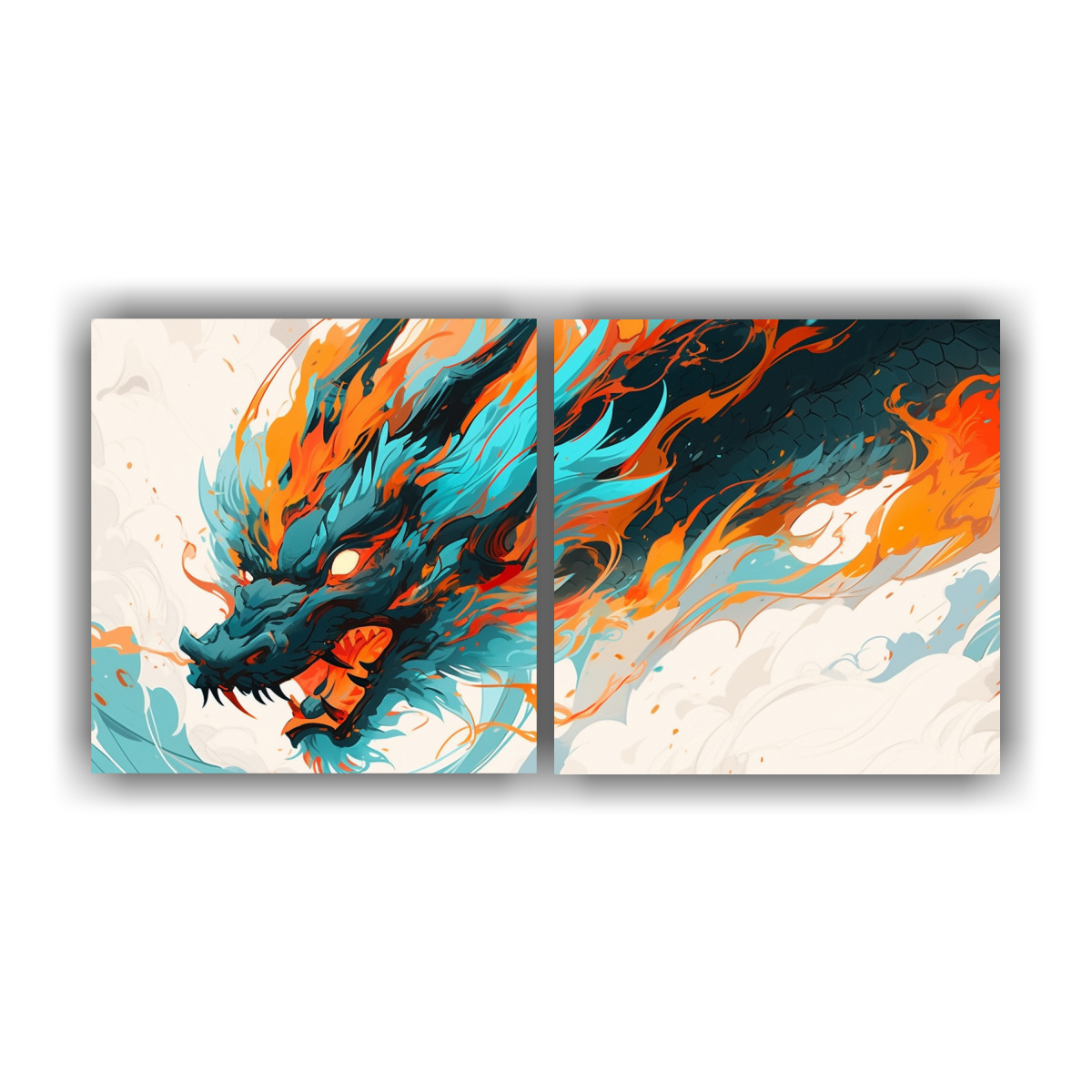 Cuadro Decorativo Dragón Turquesa Y Naranja - Calidad Y Exclusividad En ...