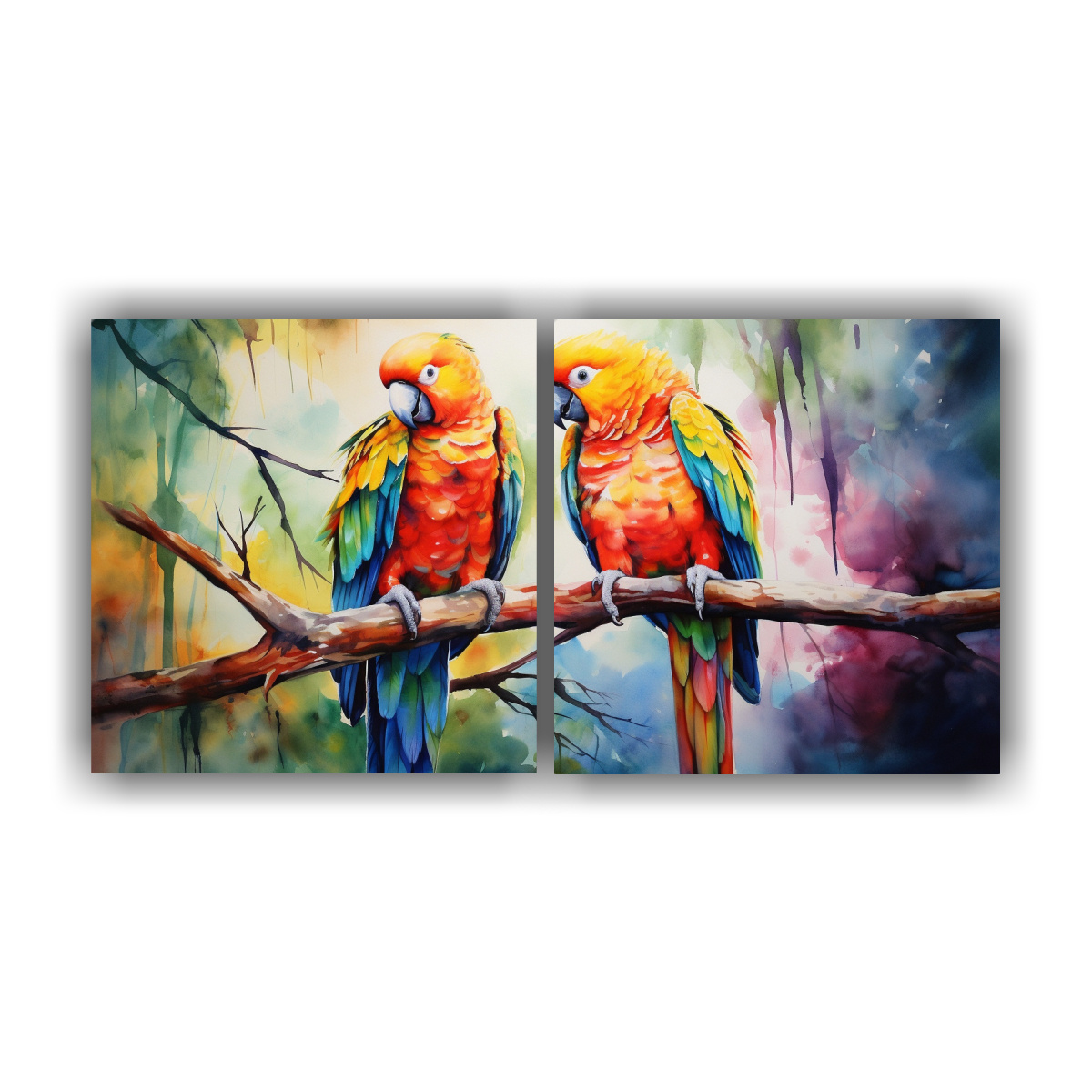 Cuadro De Loros Coloridos En Estilo Acuarela - ¡Decora Con Arte ...