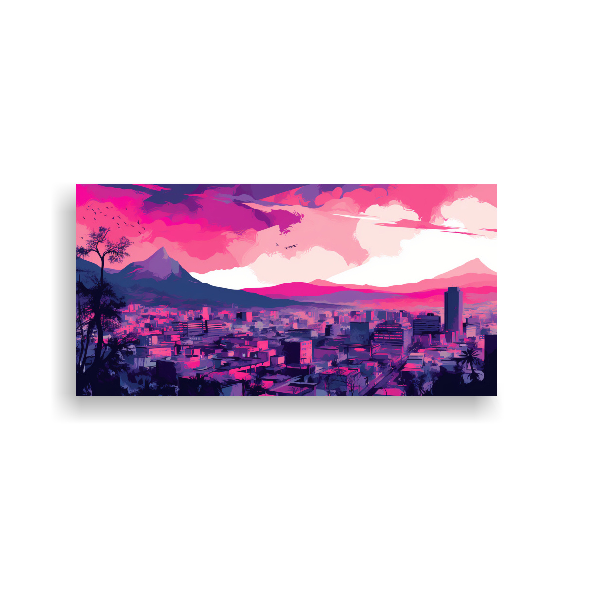 Cuadro Decorativo Santiago En Colores Morado Y Rosa Neo - DecoCuadros