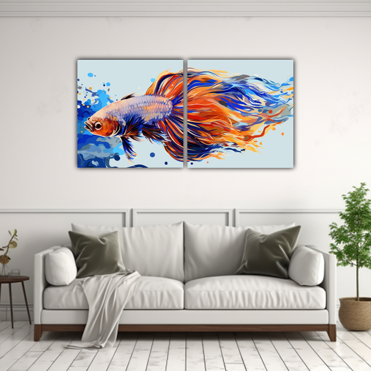 Cuadro Betta Fish En Colores Naranja Quemado Y Azul Real - DecoCuadros