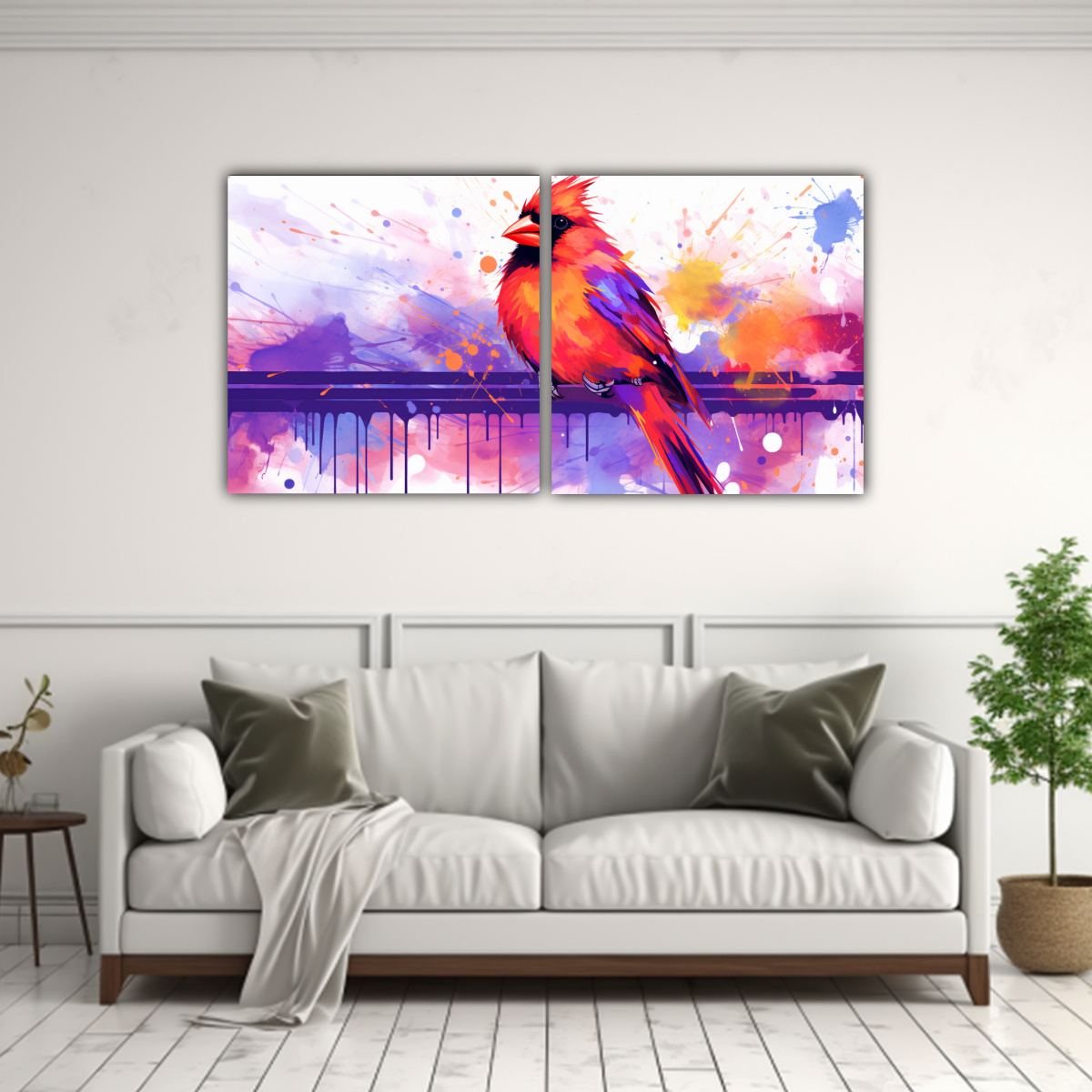Cuadro Decorativo Neo Pop Cardenal Morado Y Naranja - Decocuadros