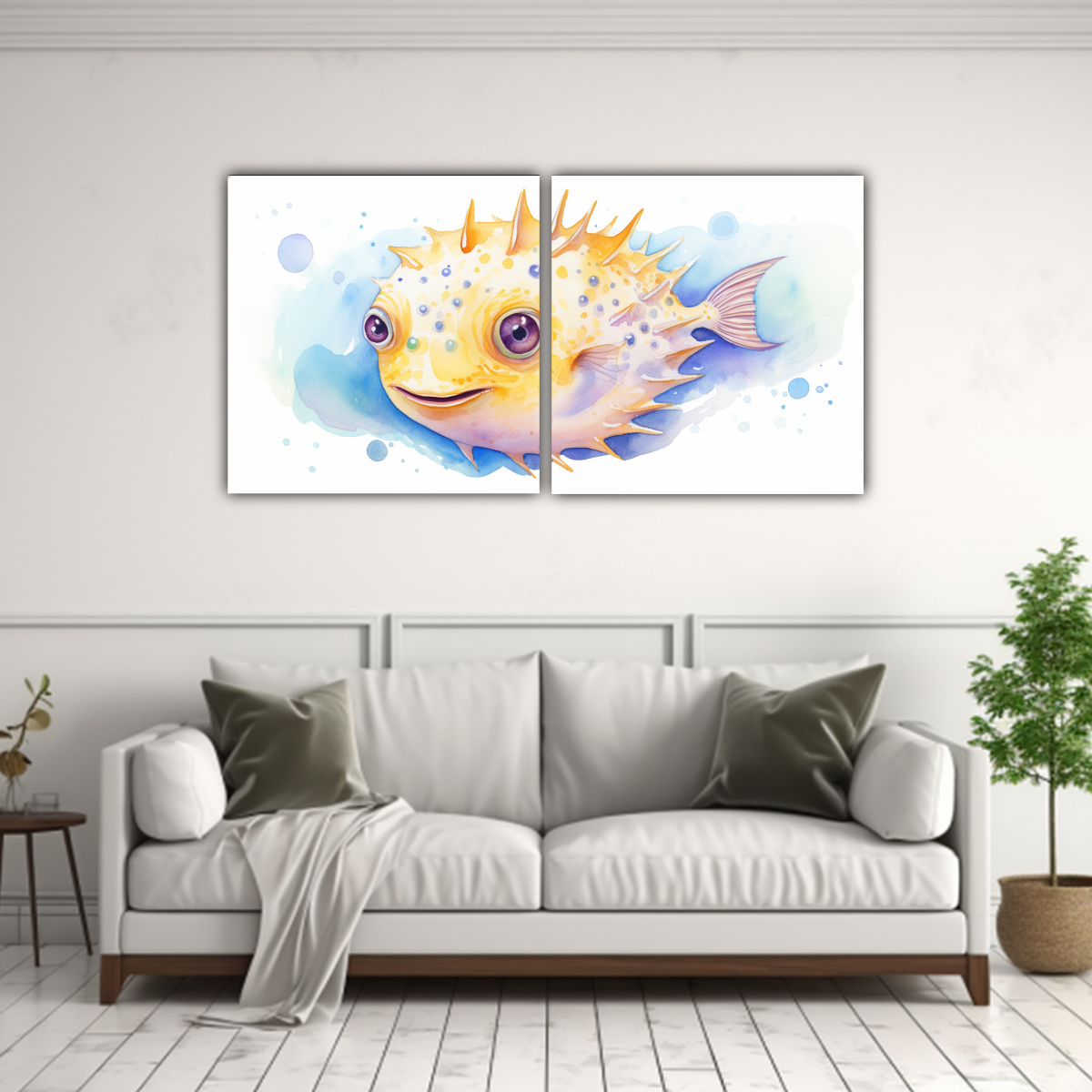 Cuadro Pinturas Puffer Fish Acuarela Colorida - DecoCuadros