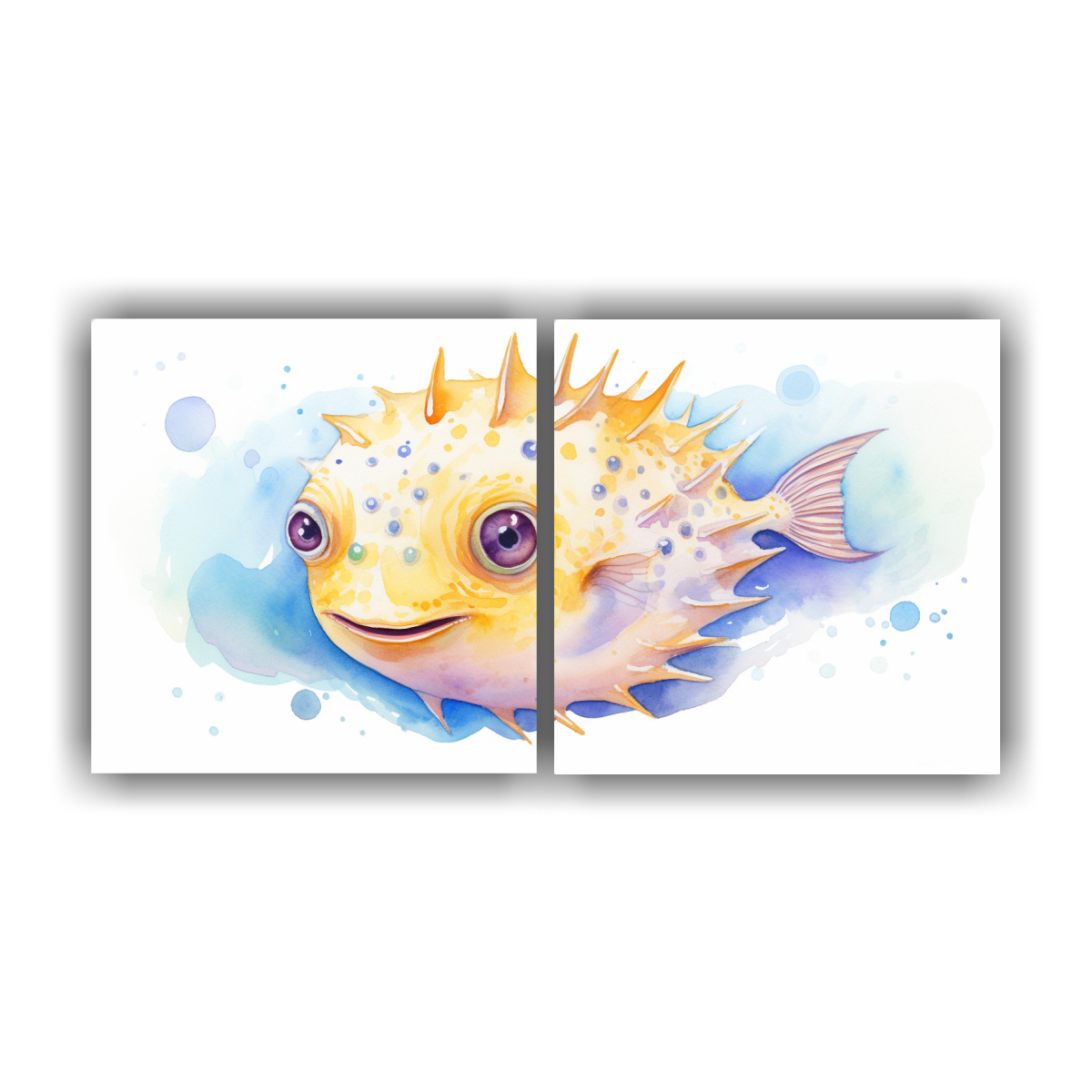 Cuadro Pinturas Puffer Fish Acuarela Colorida - DecoCuadros