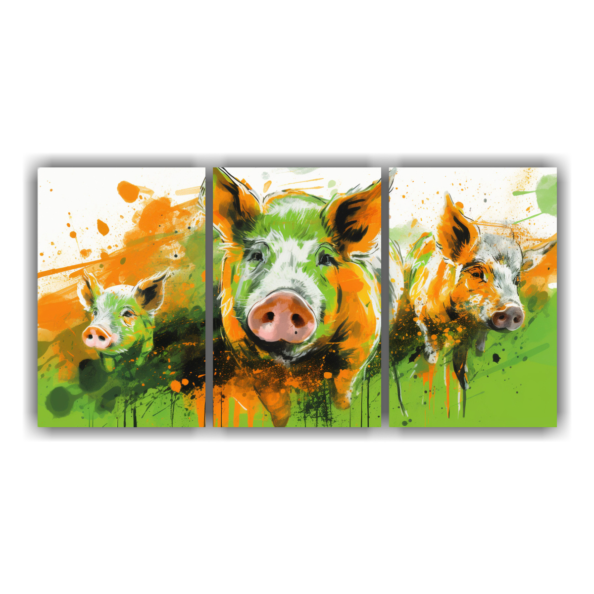 Cuadro Composiciones Fotografía Clásico De Cerdos En Colores Verde Y ...