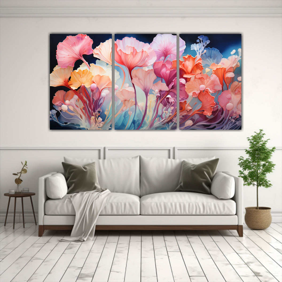 Conjunto 3 Cuadros Conceptual Hogar Coral En Colores Luminosos Y ...