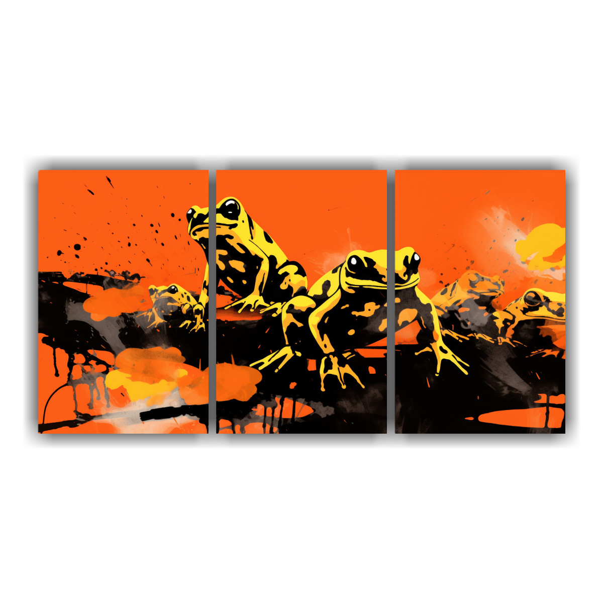 Conjunto Cuadros Ranas Y Sapos En Colores Naranja Y Negro - DecoCuadros