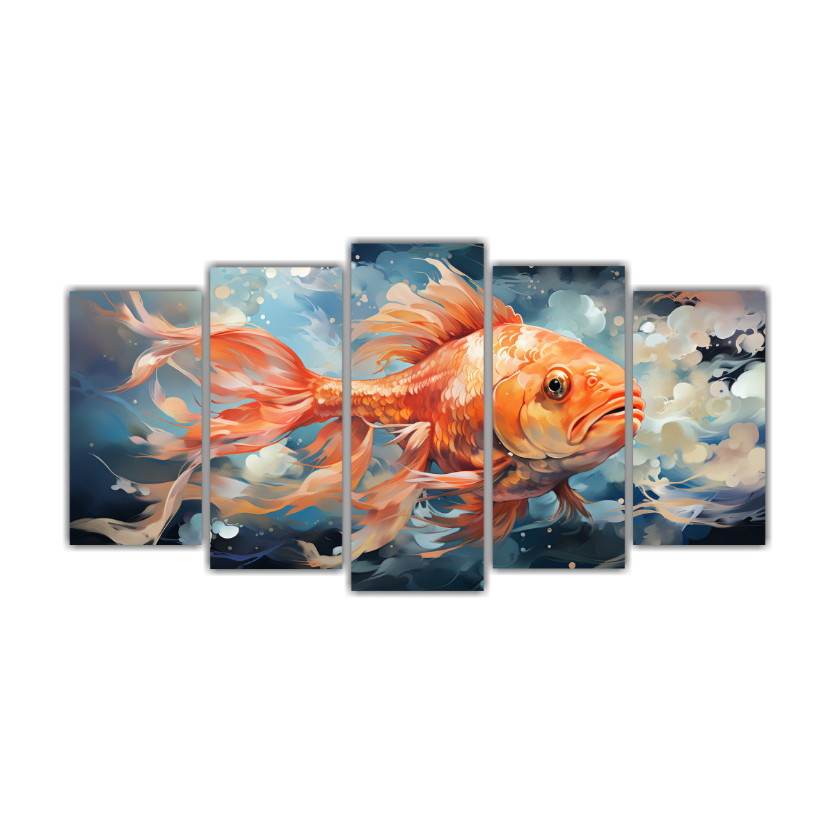 Conjunto 5 Cuadros Coloridos Peces Dorados Acuarelas Vibrantes ...