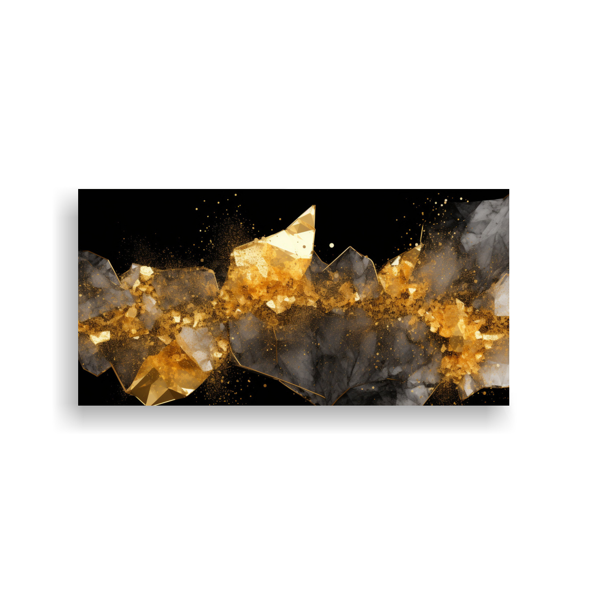 Cuadro Abstracto Combinación Negra Y Dorada En Lienzo Rectangular ...