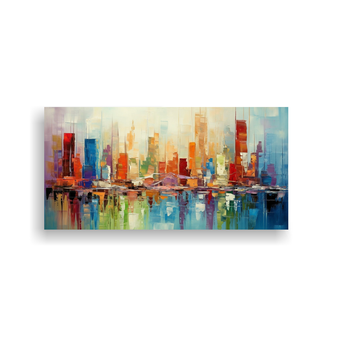 Cuadro Abstracto De Ciudad En Lienzo: Skyline Urbano En Azul Y Gris ...
