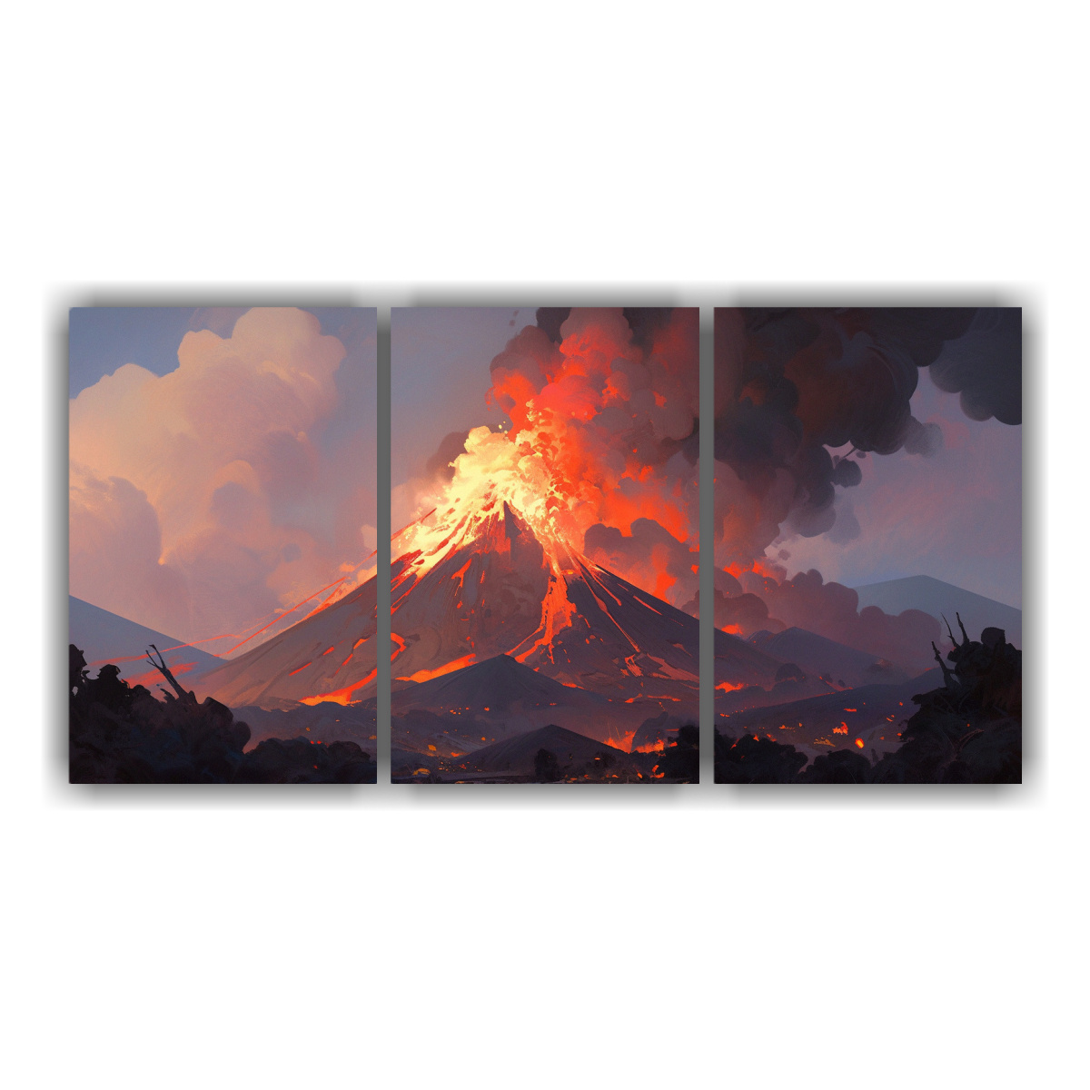 Cuadro Abstracto En Lienzo Vintage Urbano: Volcán Con Colores Negros ...