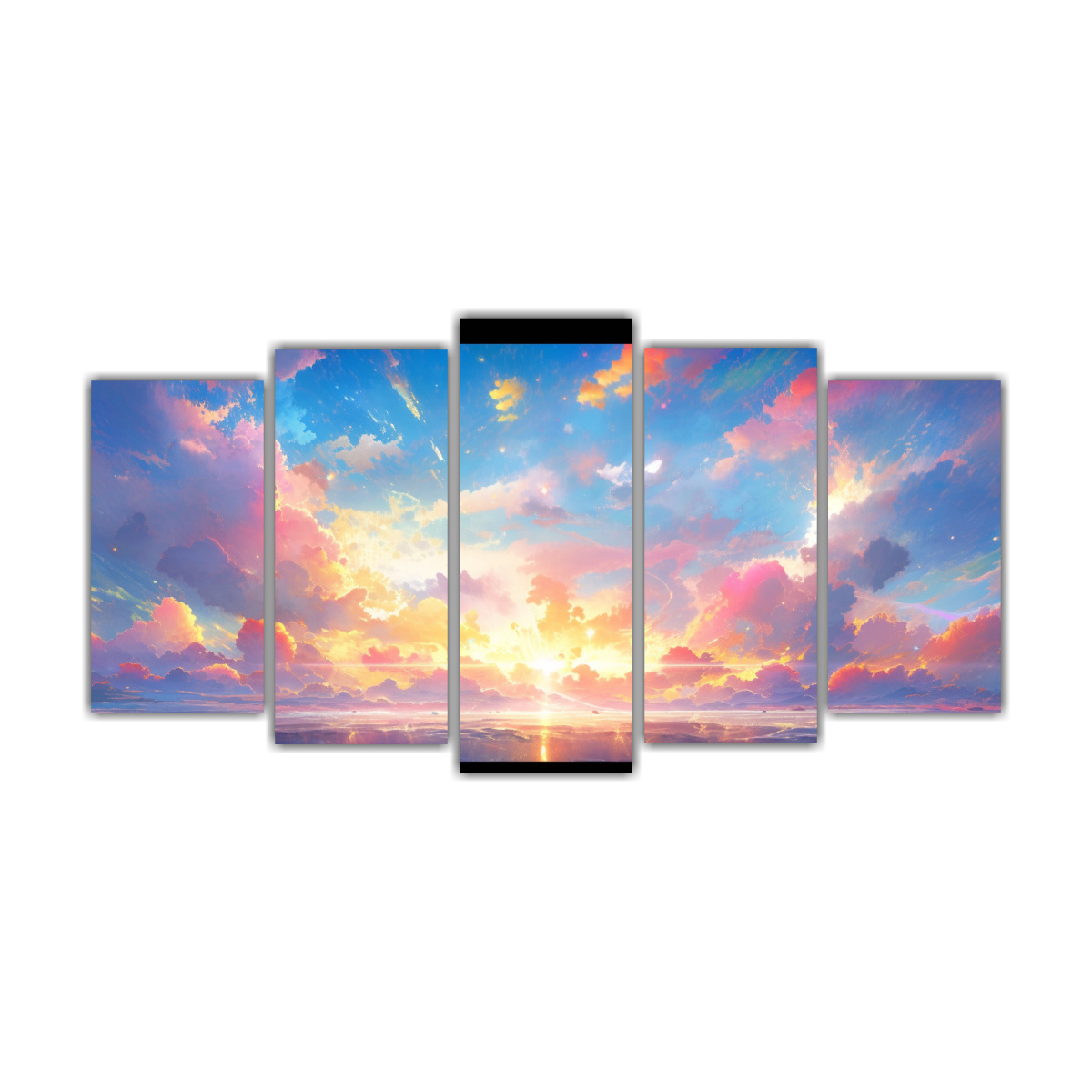 Cuadro Abstracto Luminoso De Cielo Y Mar Con Arcoíris En Colores Blanco ...