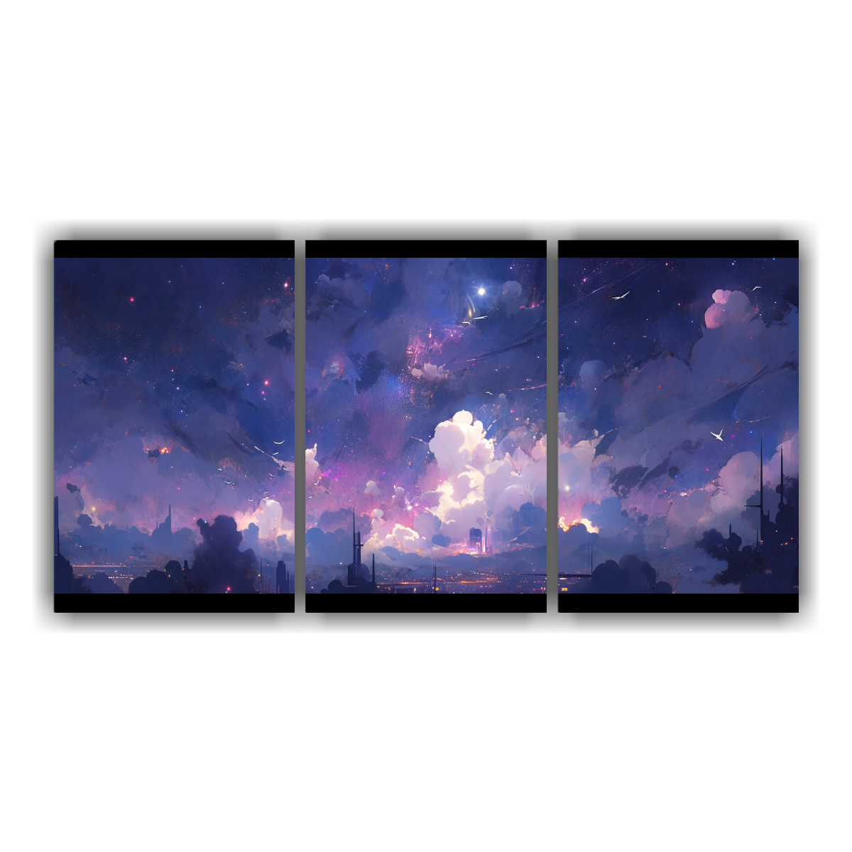 Cuadro Abstracto Nocturno Cielo Estrellado Pintura Morada - DecoCuadros