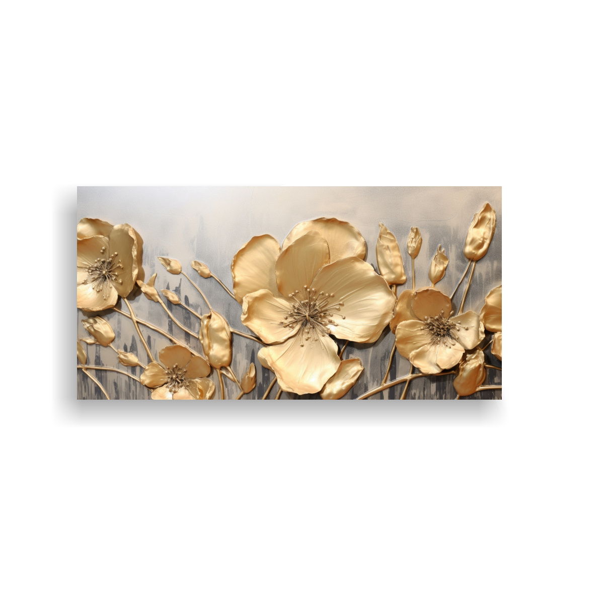 Cuadro Abstracto Pop Art Con Flores En Relieve Y Lámina Dorada - DecoCuadros