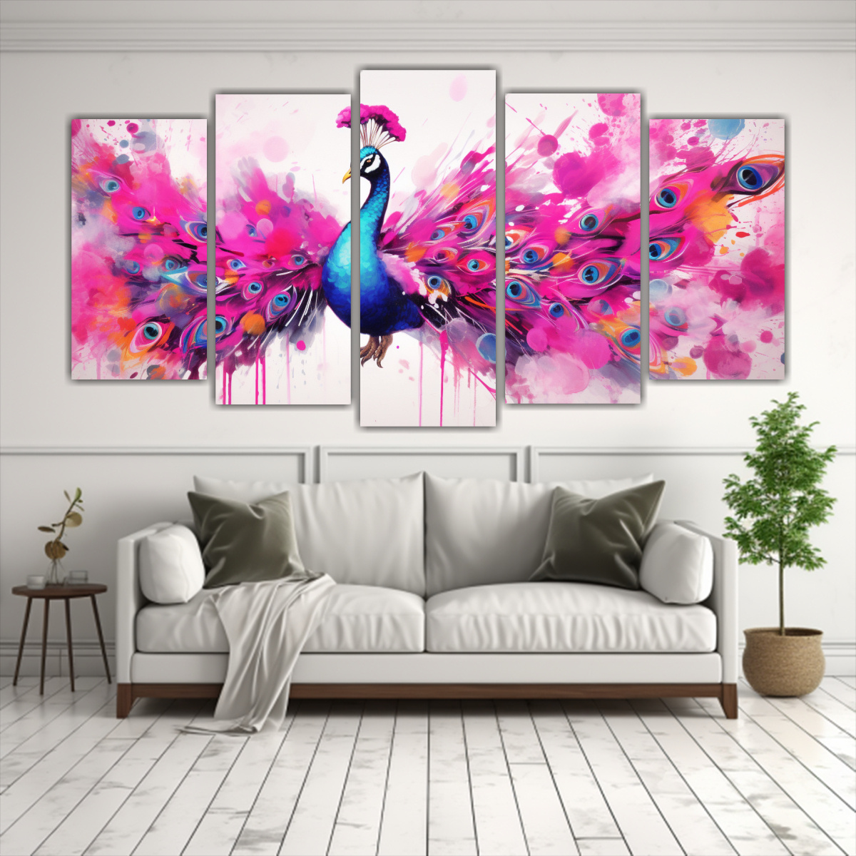 Cuadro Peacock Blanco Y Rosa Neo Pop Art - DecoCuadros