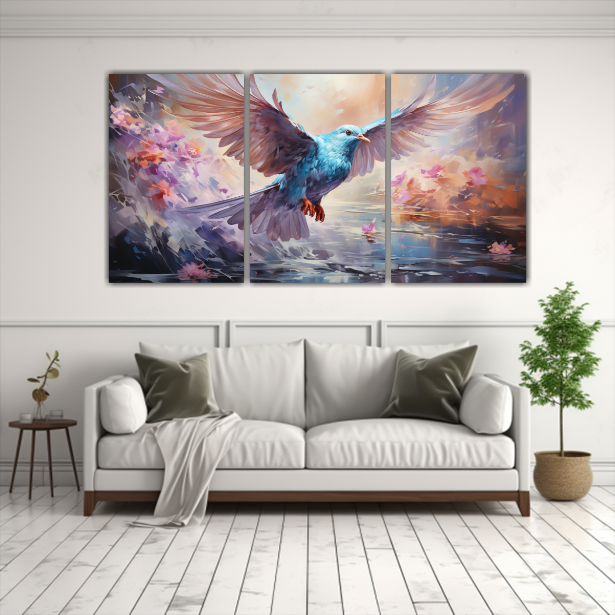 Cuadro Canvas Simétrico Arte Fino Pintura Paloma Acuarela Colorida ...