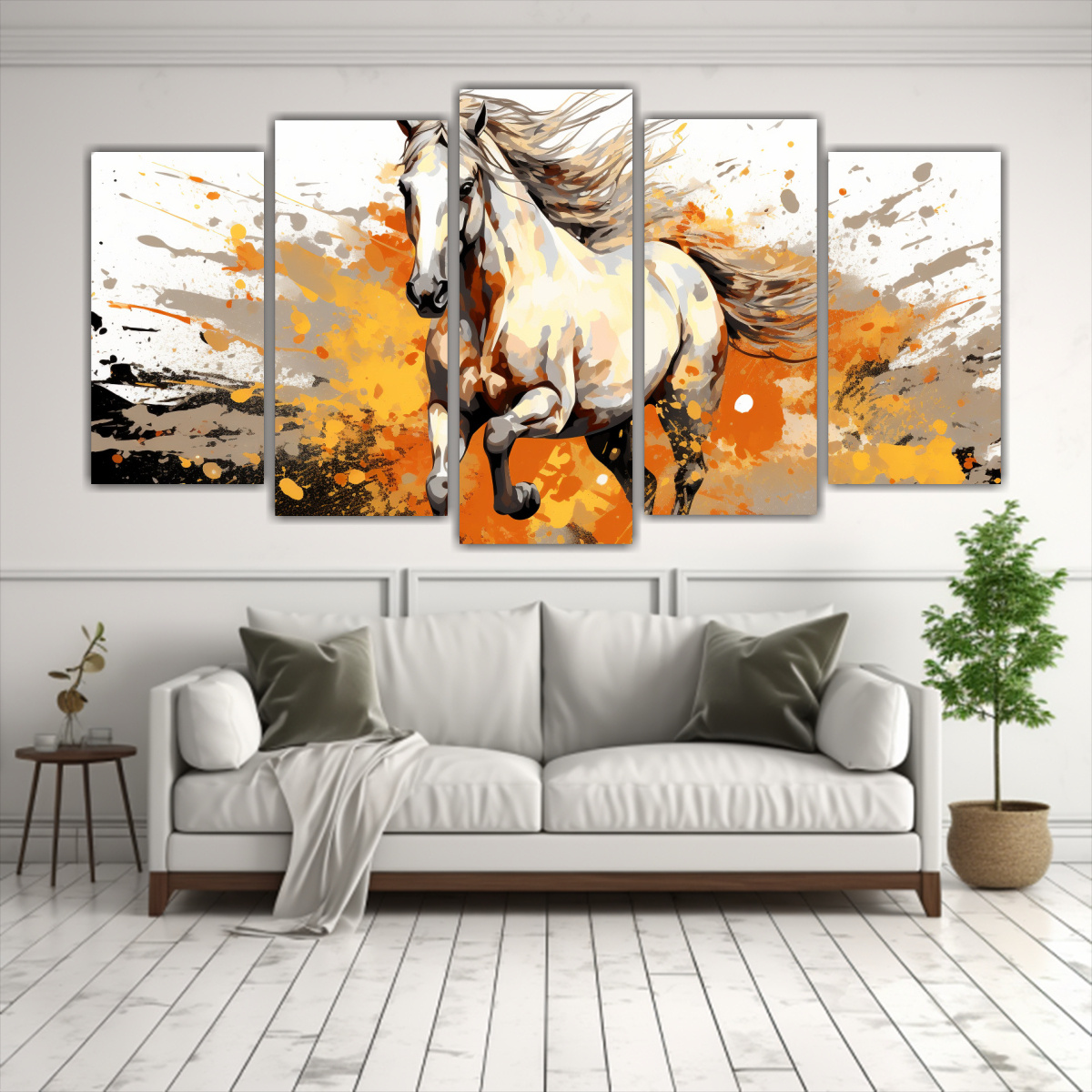 Cuadro Pared Friesian Horse Blanco Oro Arte Neo Pop - DecoCuadros
