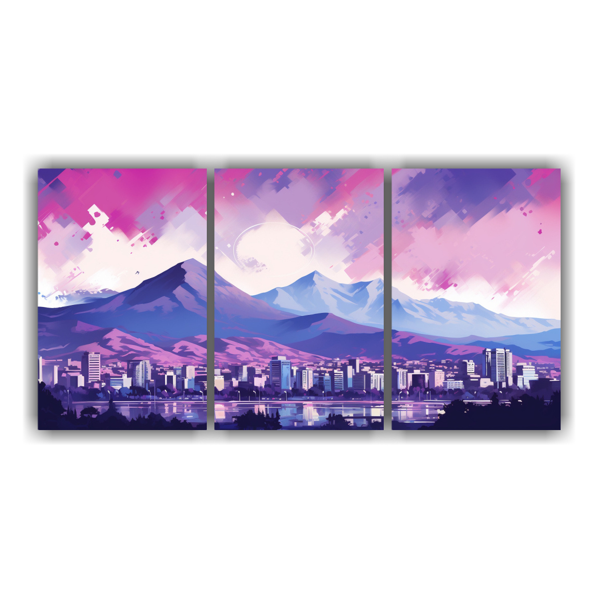 Cuadro Decorativo En Tonos Morado Y Rosa De Santiago En Chile - DecoCuadros