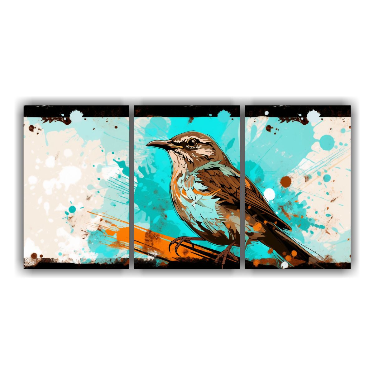 Cuadro Decorativo Moderno Con Zorzal En Colores Marrón Y Turquesa ...