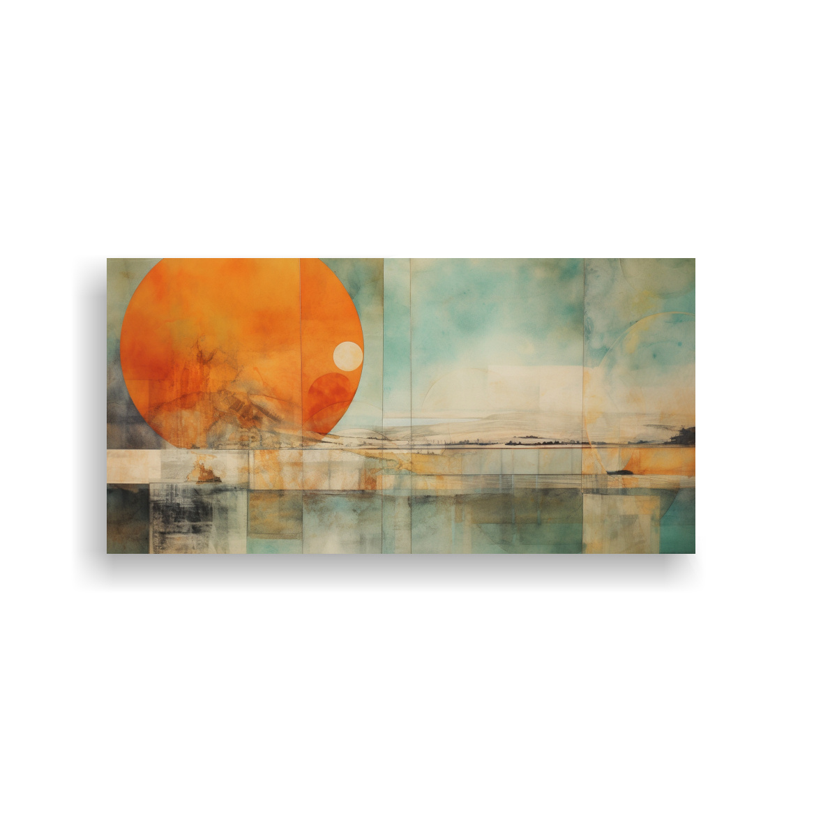 Cuadro Tela Canvas Clasico Naranja, Turquesa Y Plateado Acuarela - DecoCuadros