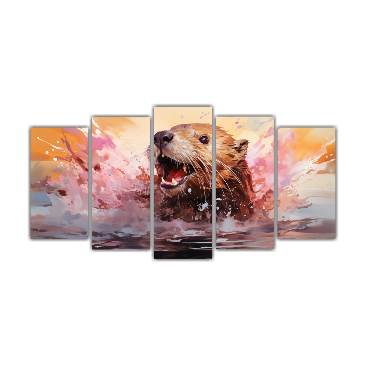 Cuadro Tela Impresión Neo Pop Arte Castor Dorado Rosa Bebé - DecoCuadros