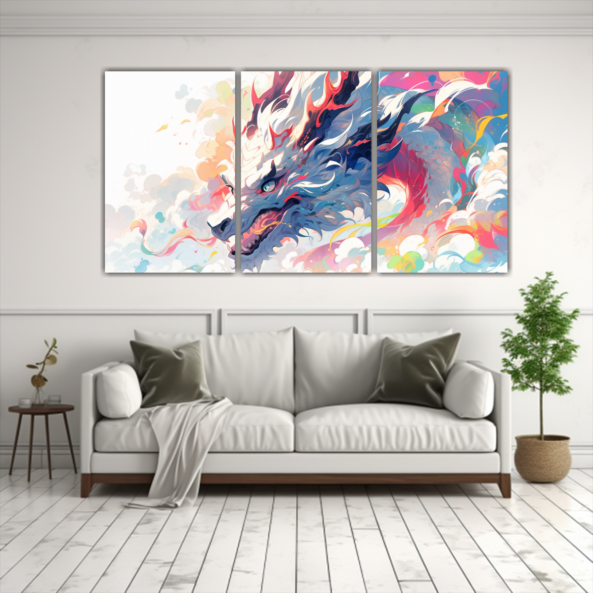 Cuadros Abstractos Coloridos Con Dragón En Ambiente Neonoir - DecoCuadros